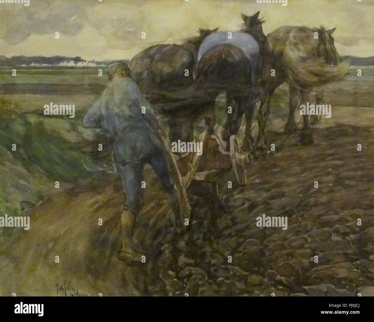 Josselin De Jong Pieter - Boer Met Ploegende Paarden Stock Photo - Alamy