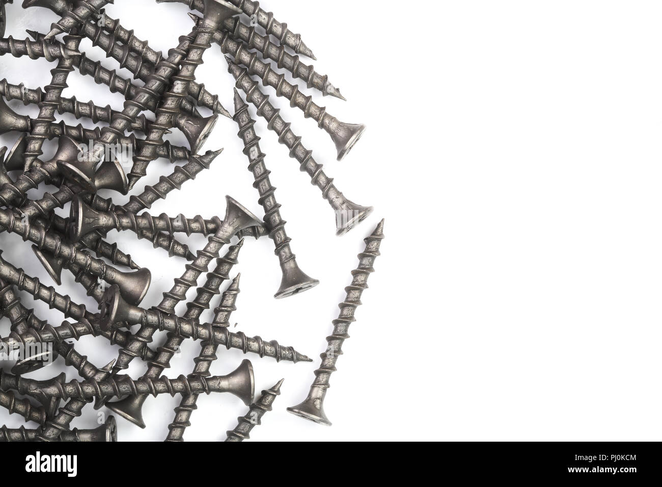 black screws isolated on white background with copy space for your text ...