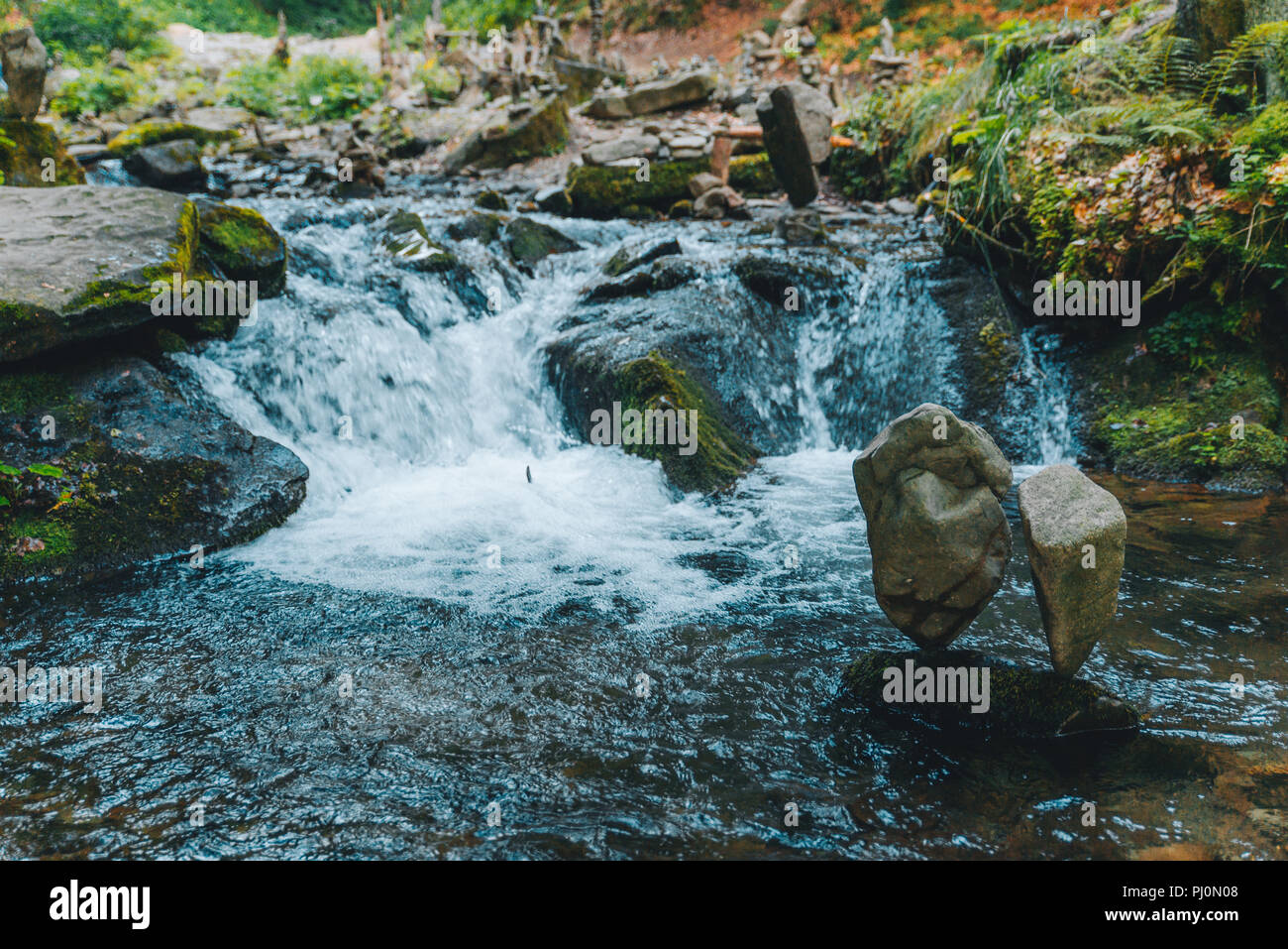 balance rocks in mountains river stream. calmness Stock Photo - Alamy