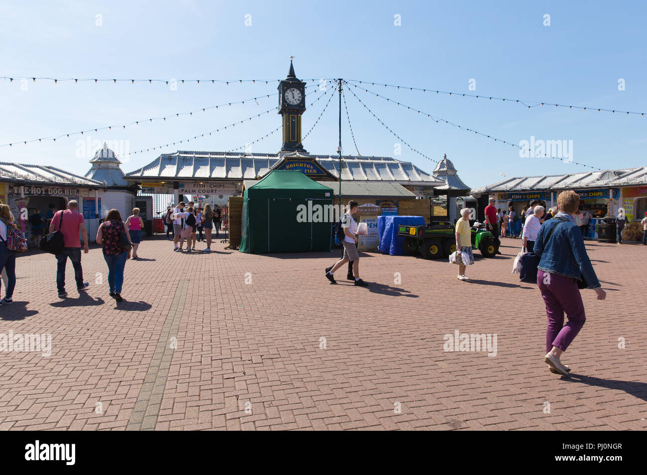 Brighton pier front pavillion entrance East Sussex England UK with blue ...