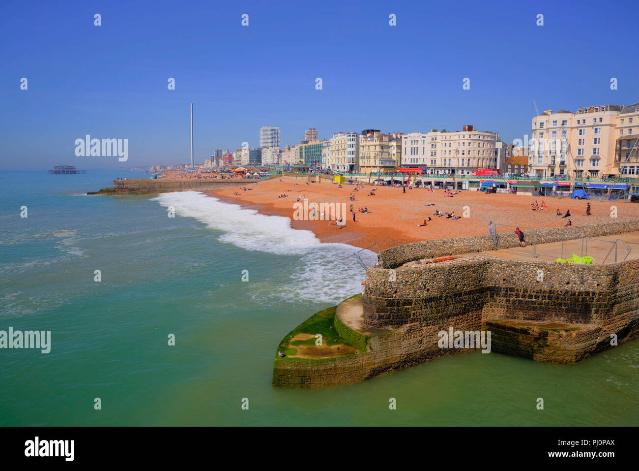 Brighton England seafront and beach of popular south coast uk tourist ...