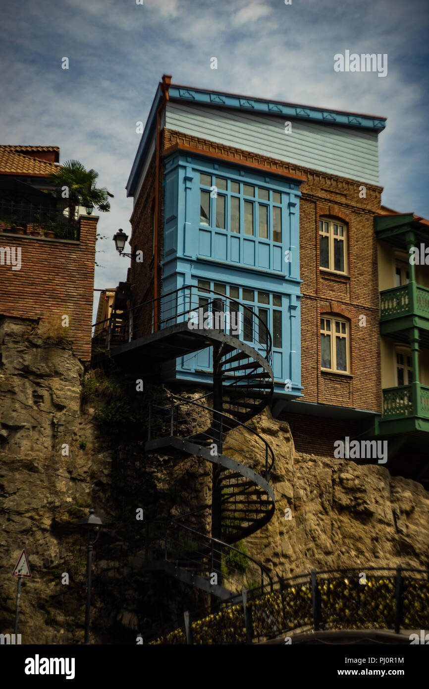 Traditional georgian carving balconies on Meidan square, and cableway ...