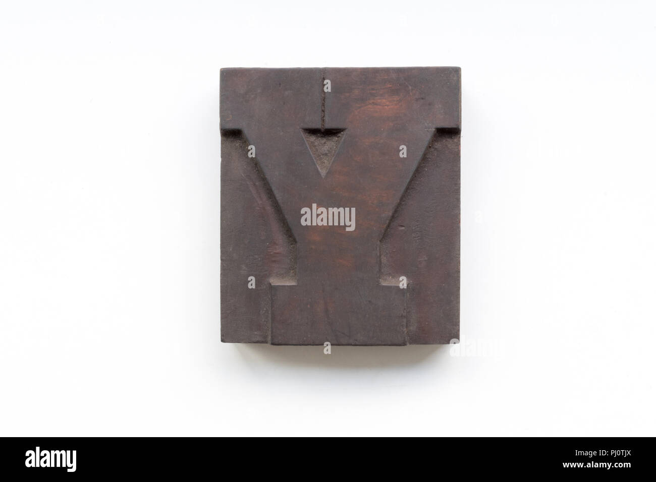 Letterpress letter Y printing block isolated on a white background ...