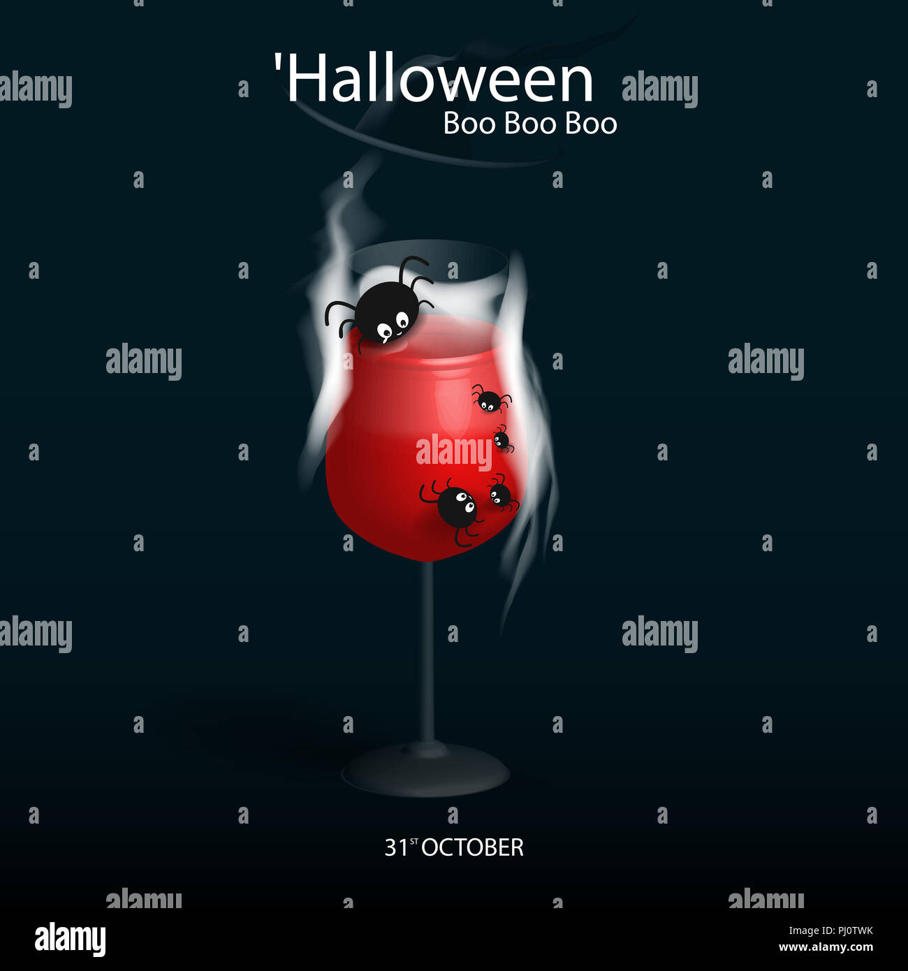 halloween blood glass with spider dark background vector Stock Photo ...