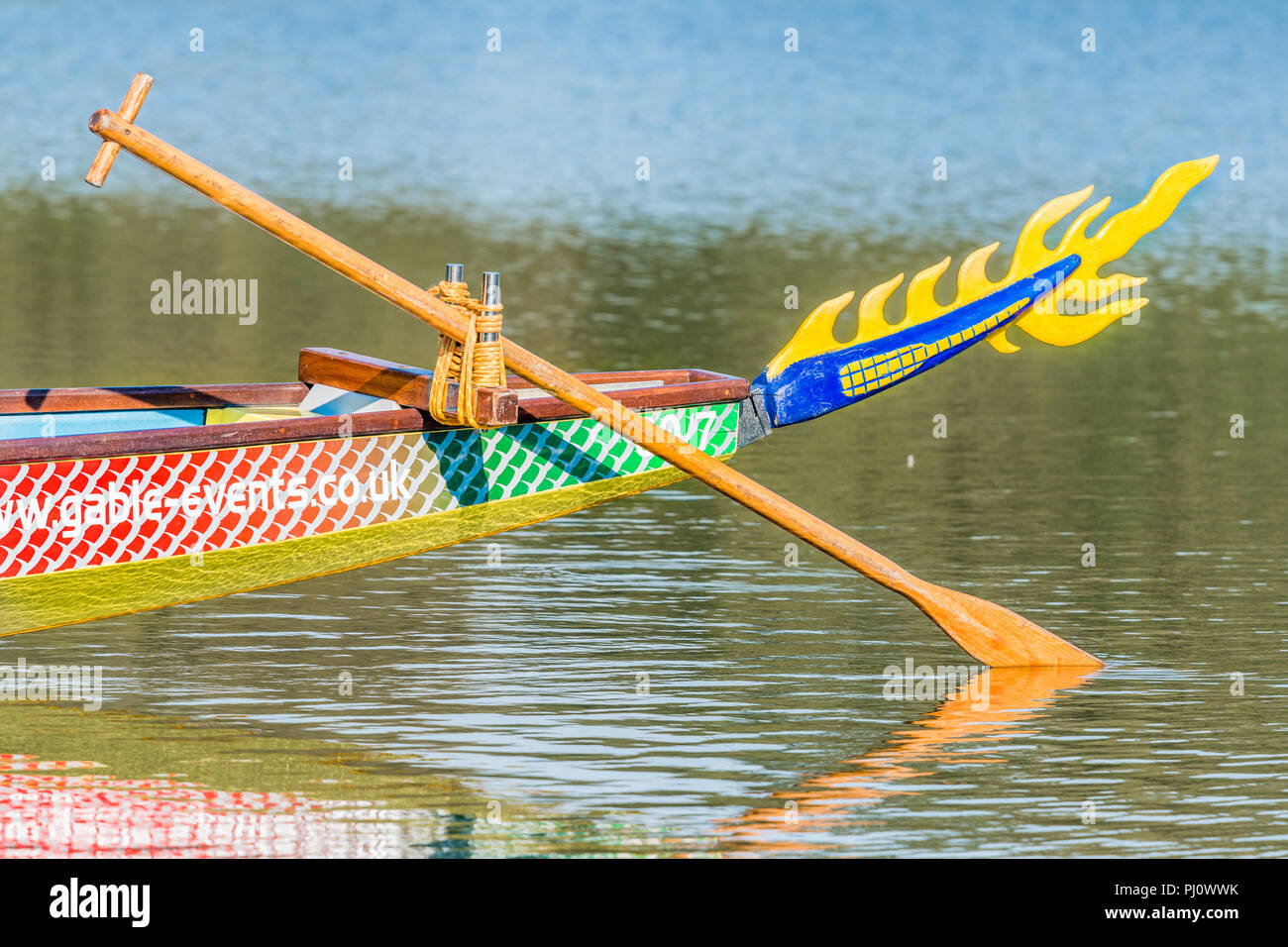 Stern and steering oar on a boat at the dragon boat race organised by ...