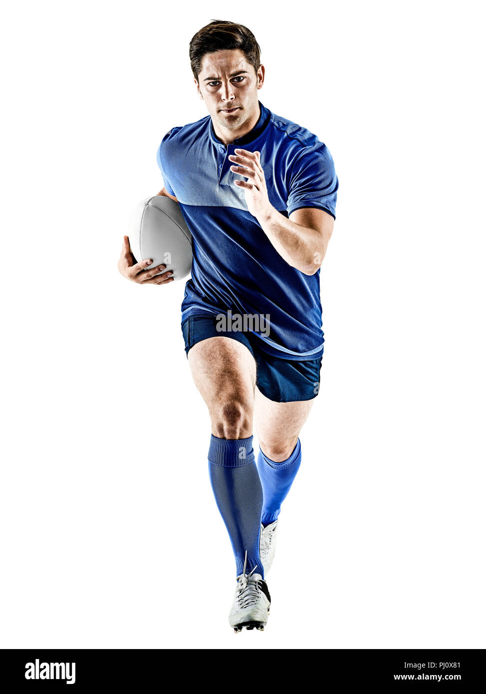 one caucasian rugby player man studio isolated on white background ...