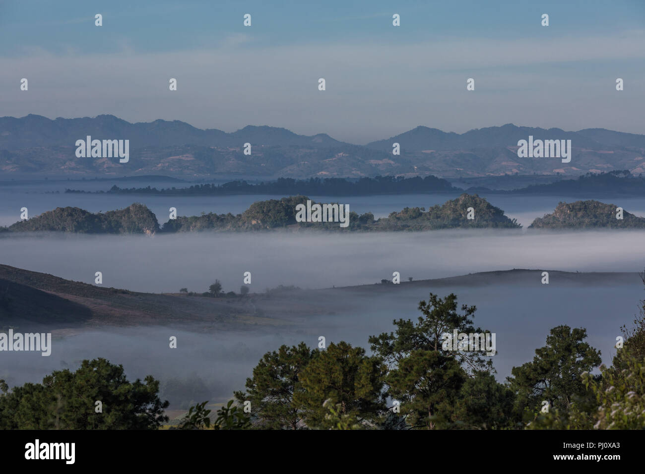beautiful landscape panorama on a valley between Kalaw and Inle lake ...