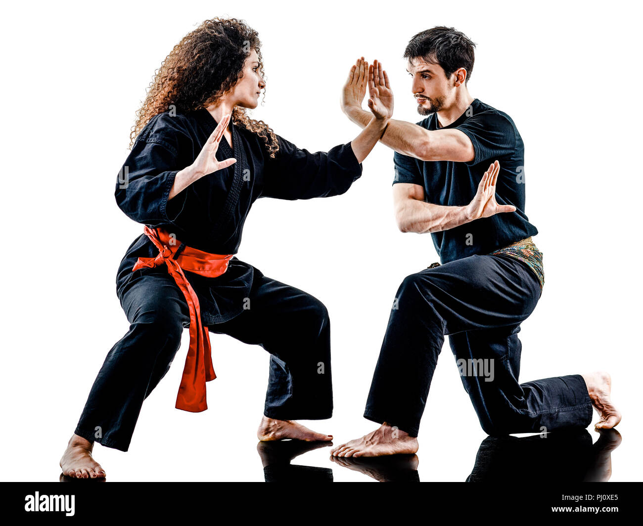 one caucasian woman practicing martial arts Kung Fu Pencak Silat in ...