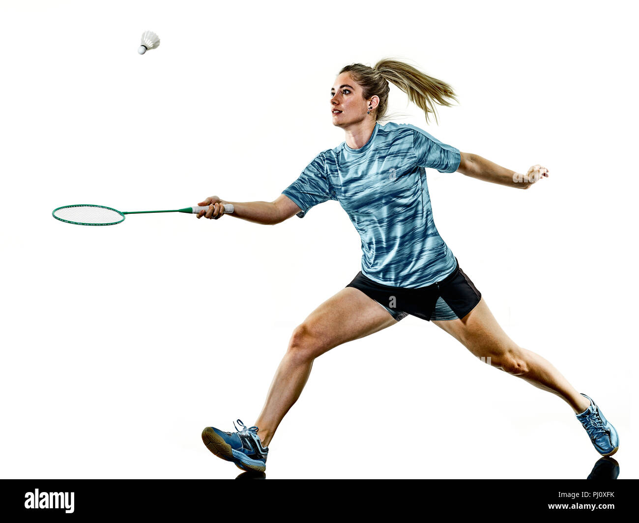 one caucasian young teenager girl woman playing Badminton player ...