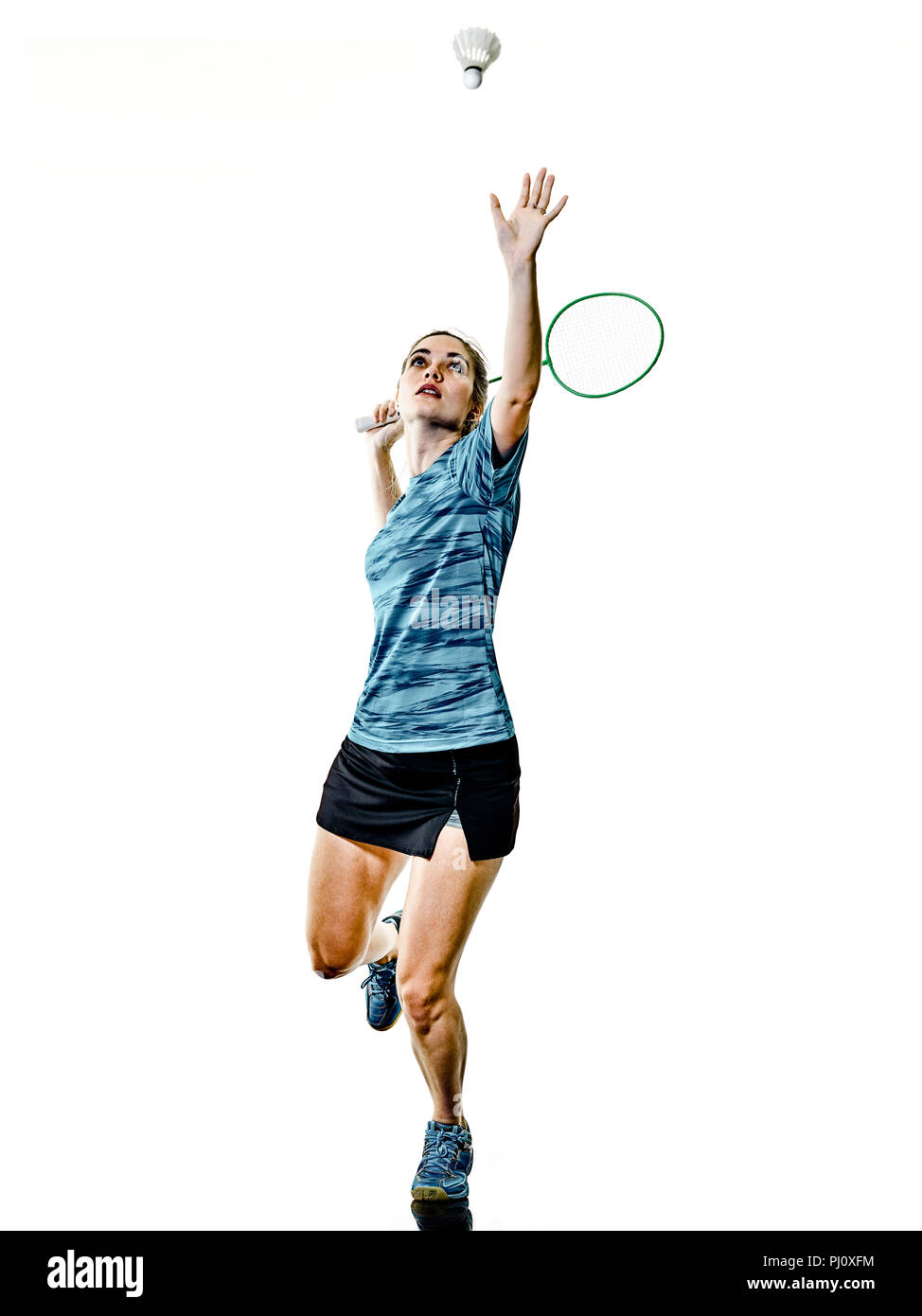 one caucasian young teenager girl woman playing Badminton player ...