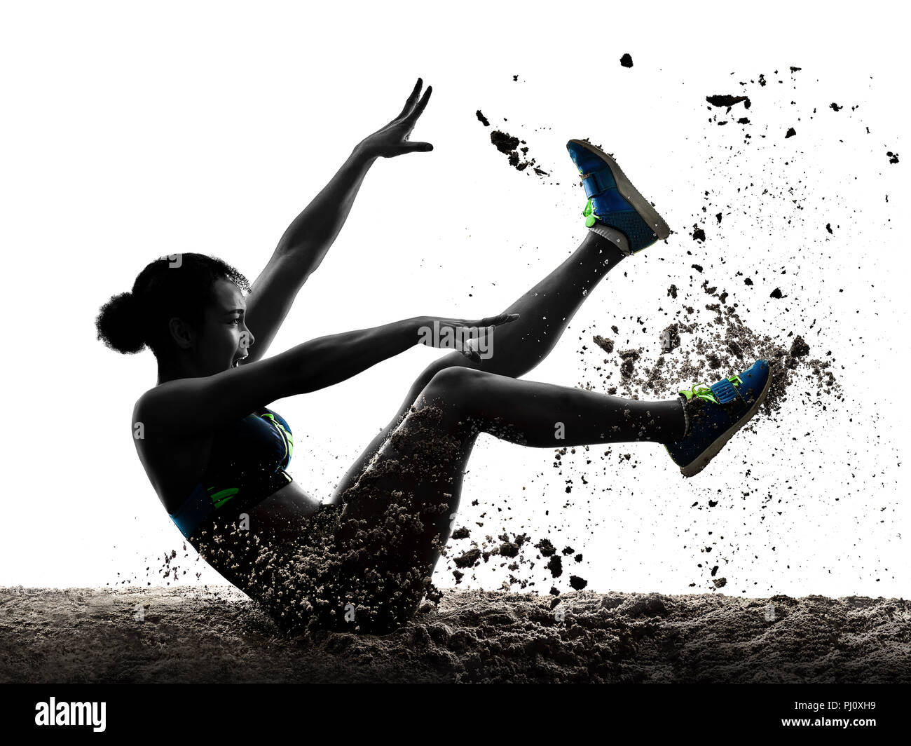 one african athlete athletics long jump woman isolated on white ...