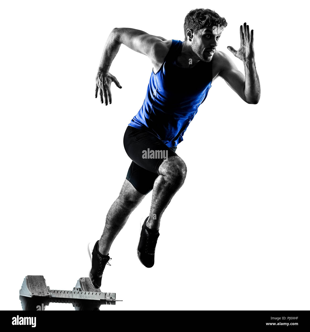 one caucasian runner sprinter running sprinting athletics man ...