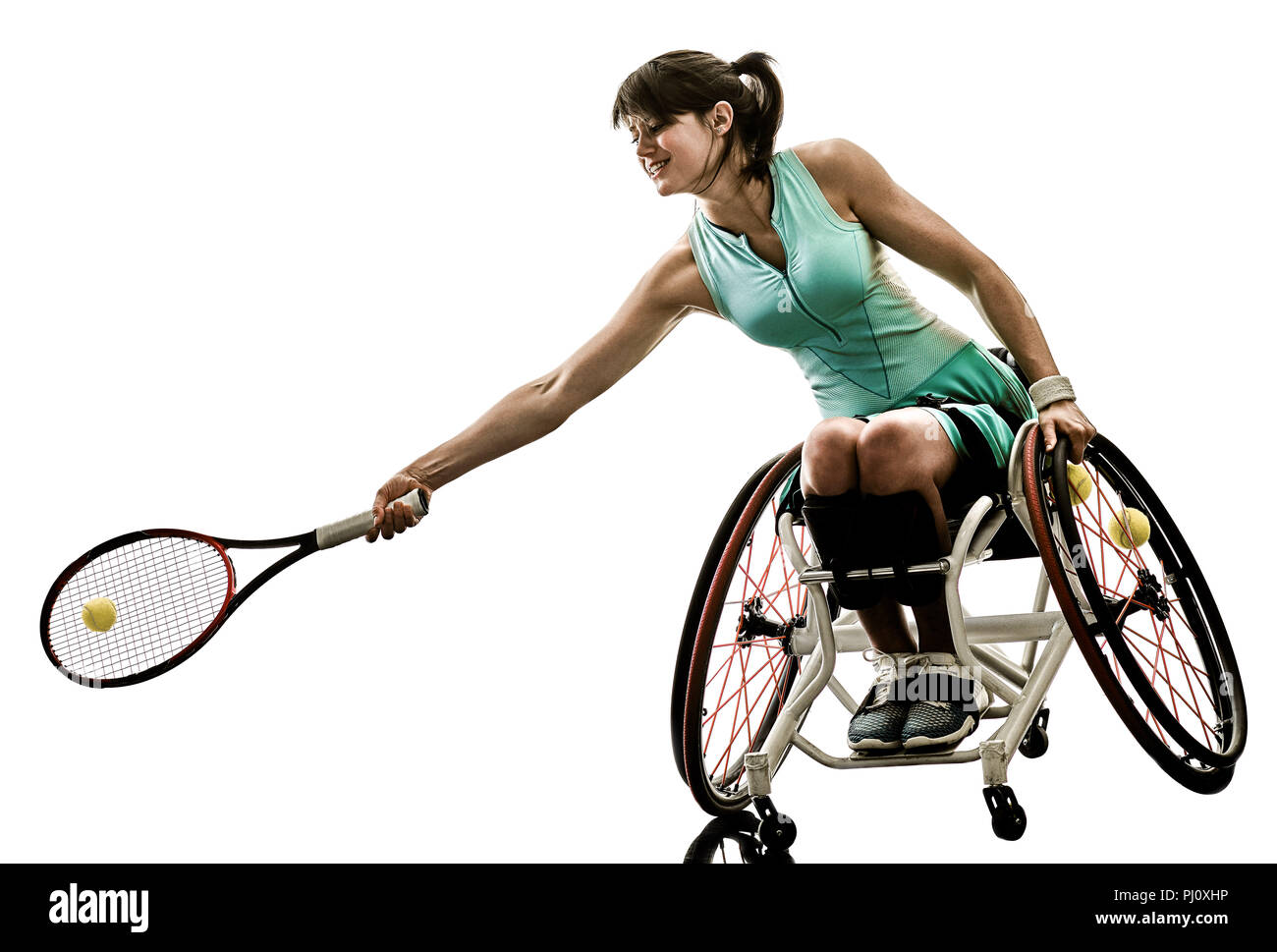 one caucasian young handicapped tennis player woman in wheelchair sport ...