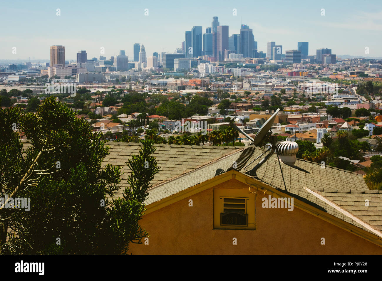 Aerial view of the urban skyline of downtown los angeles hi-res stock ...