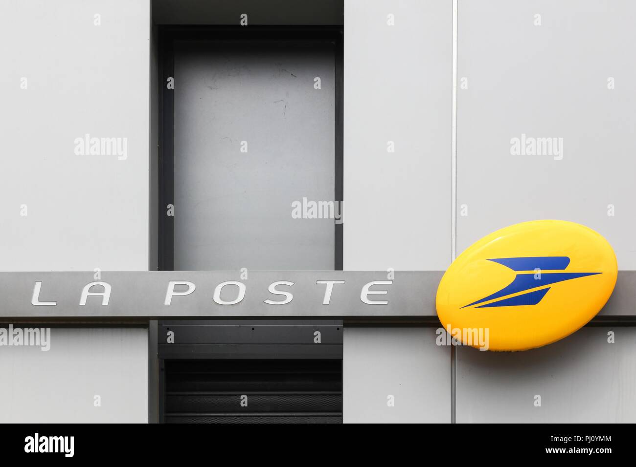 Lyon, France - May 26, 2018: Facade of La Poste in France. La Poste is ...