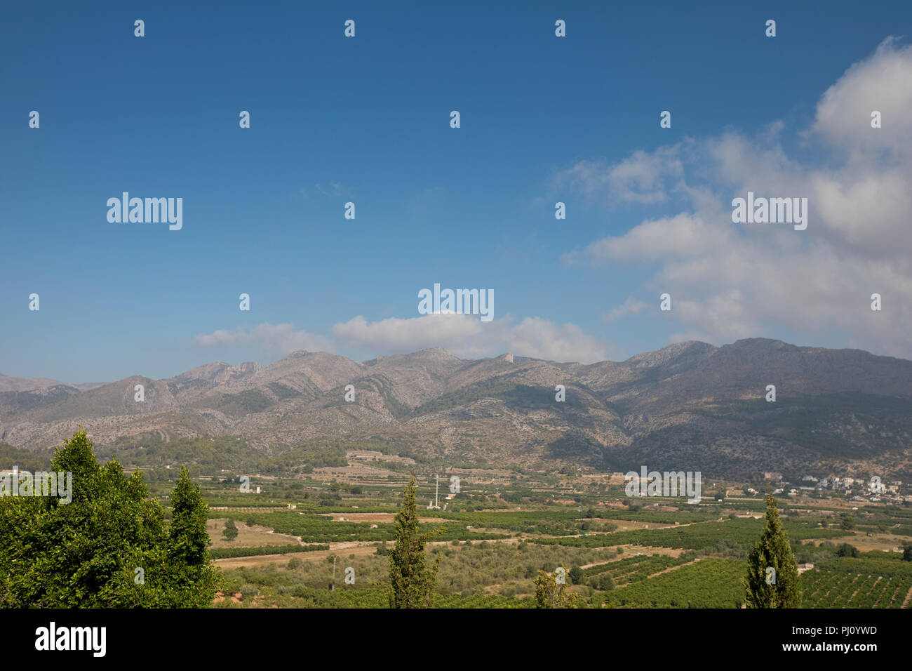 Landscape and mountains in summer, near Orba, Costa Blanca, Spain Stock ...