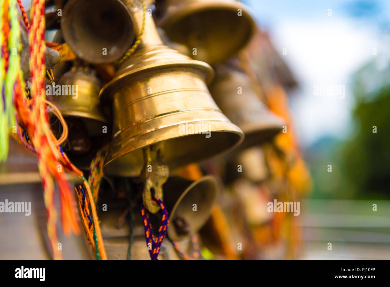 Prayer bells at buddhist temple in Kathmandu, Nepal Stock Photo - Alamy