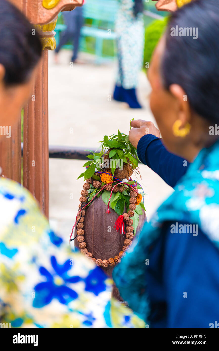 Sanga, Nepal - July 16, 2018 : Religious offerings at Kailashnath ...