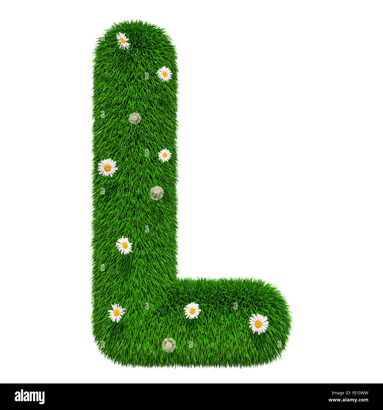 Green grassy letter L with flowers, 3D rendering isolated on white ...