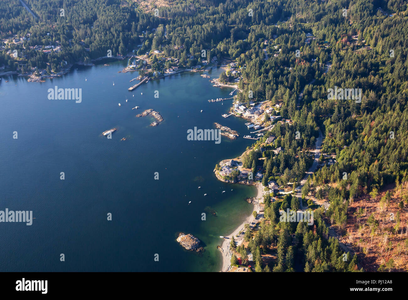 Aerial view of Madeira Park during a sunny summer day. Taken in ...