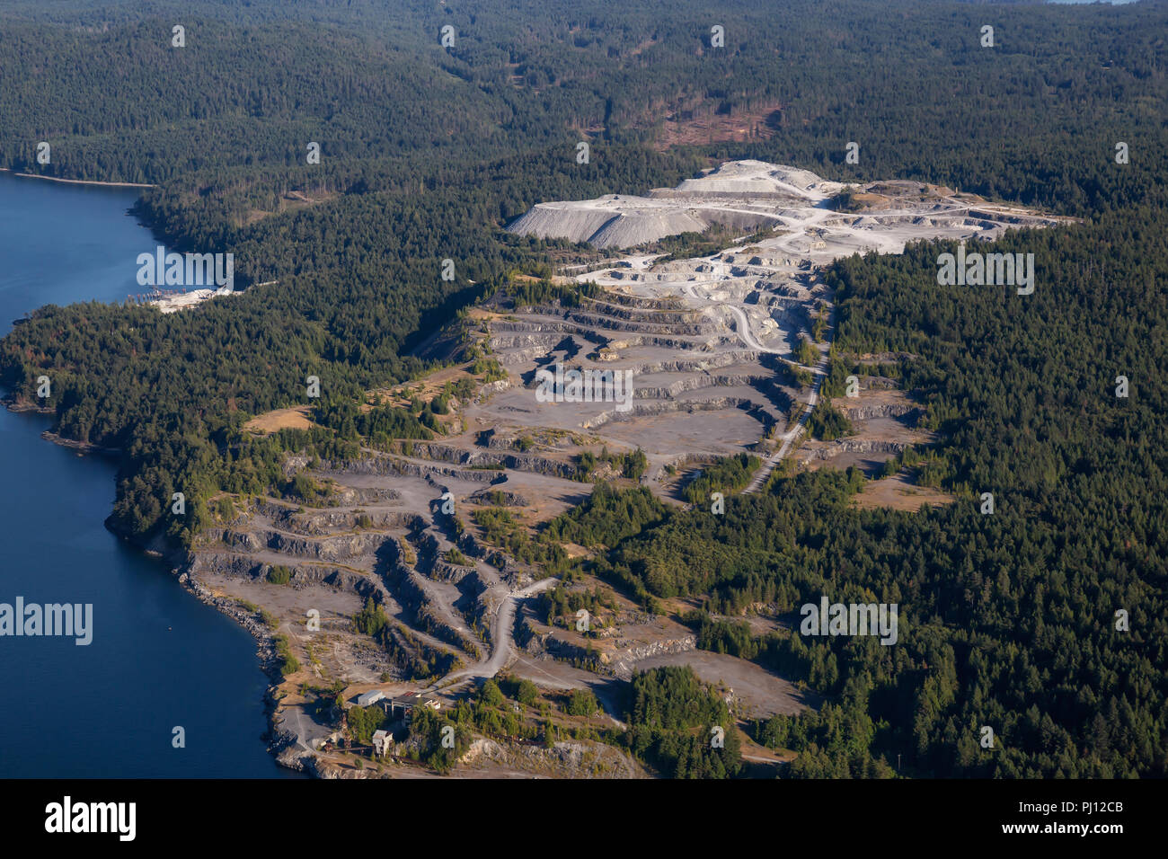 Aerial view of Coal Mining Industry on Texada Island, Powell River ...