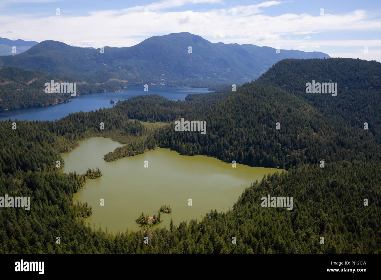 Aerial view of Ambrose Lake Ecological Reserve and Ruby Lake during a ...
