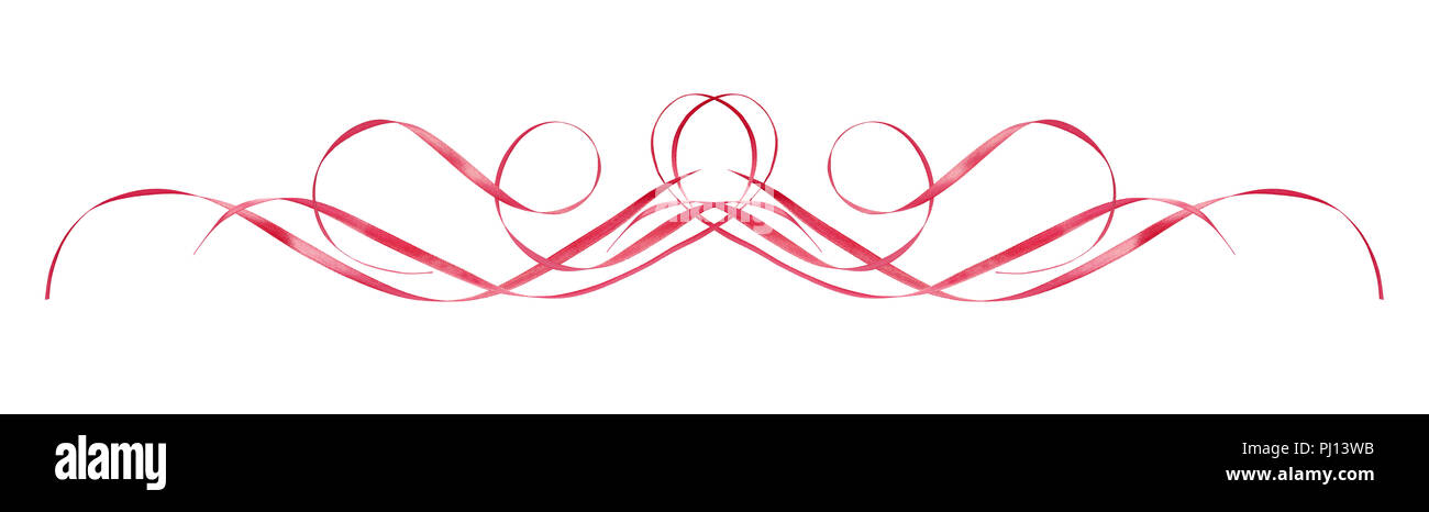 Pink satin waved ribbons in a line arrangement isolated on white ...