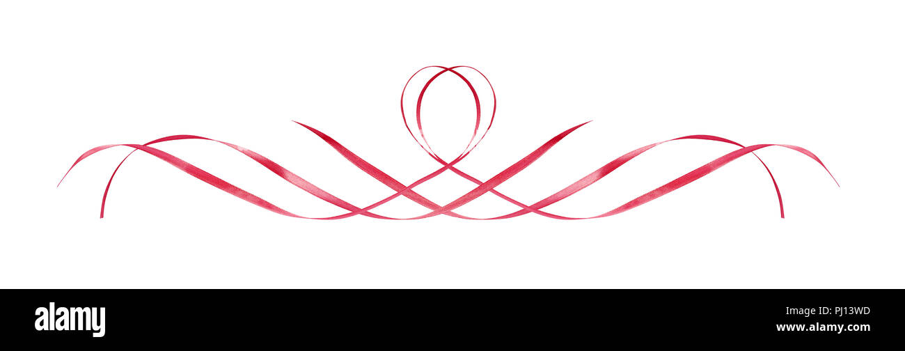 Pink satin waved ribbons in a line arrangement isolated on white ...