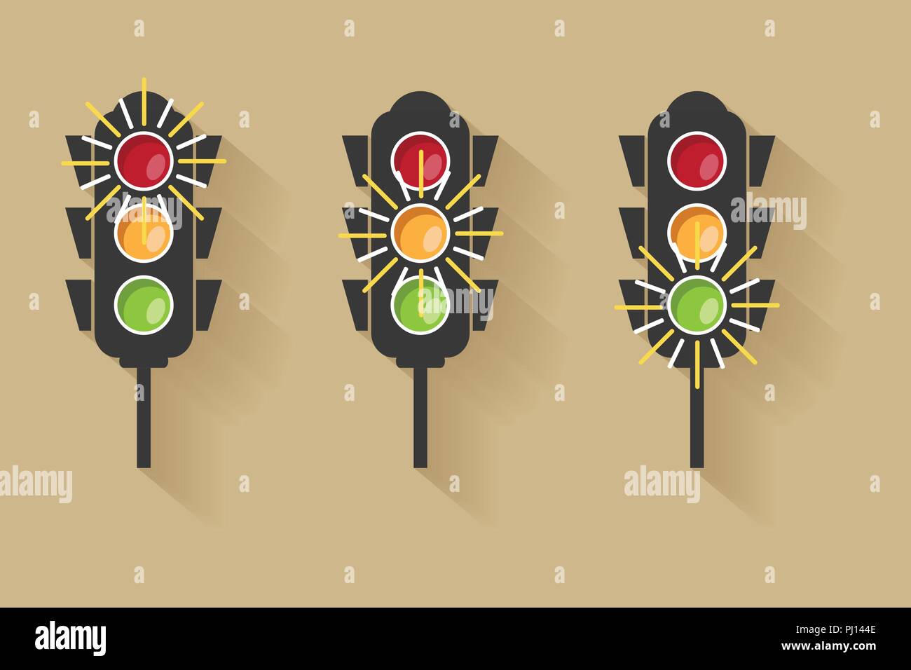 Set of traffic light signal with red, yellow and green color, Flat ...