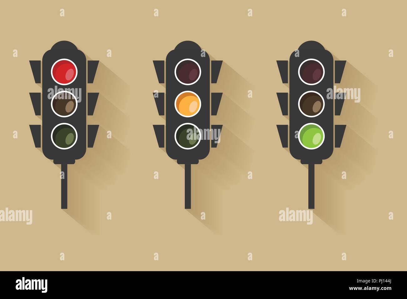 Set of traffic light signal with red, yellow and green color, Flat ...