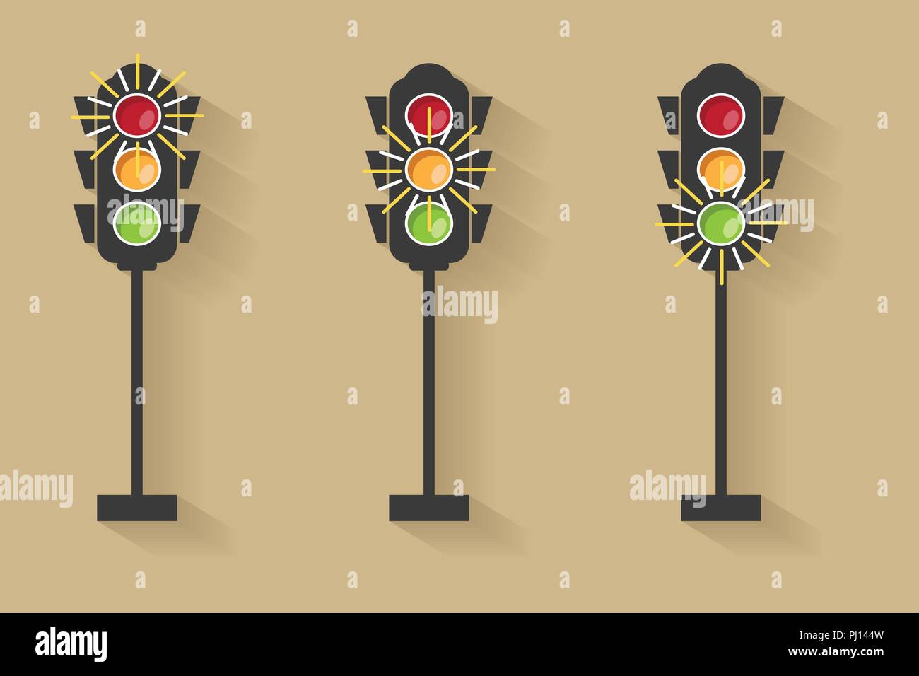 Set of traffic light signal with red, yellow and green color, Flat ...