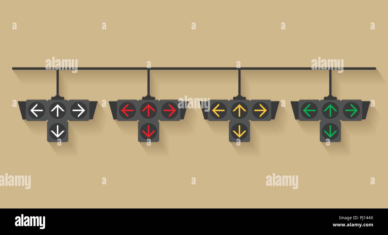 Set of traffic light signal for turn left, turn right, straight and ...