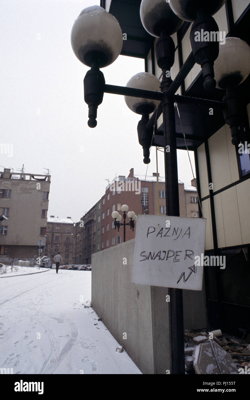 5th March 1993 During the Siege of Sarajevo: a hand-written "Paznja ...