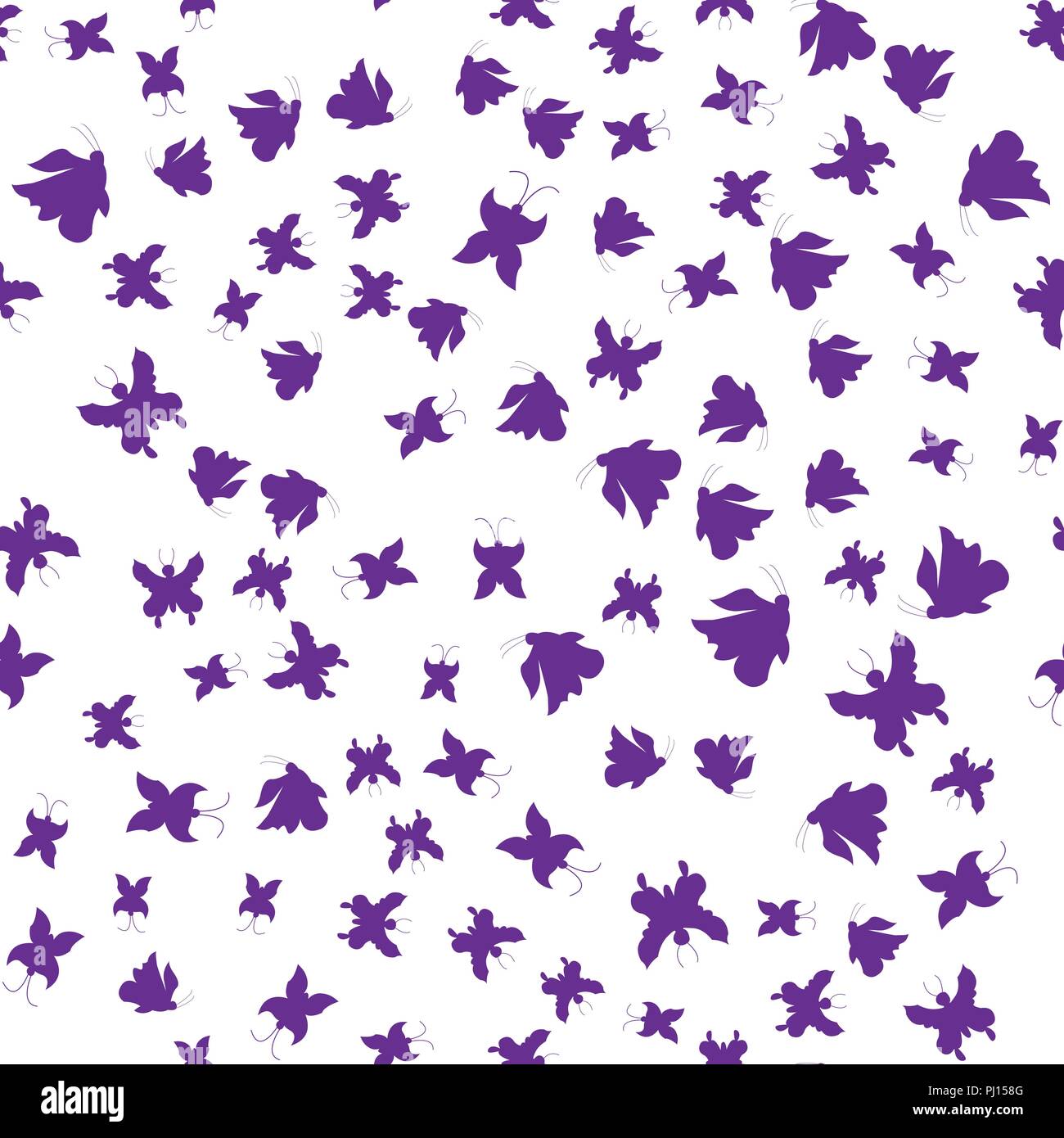 Vector illustration. Silhouettes of purple butterflies. Seamless ...