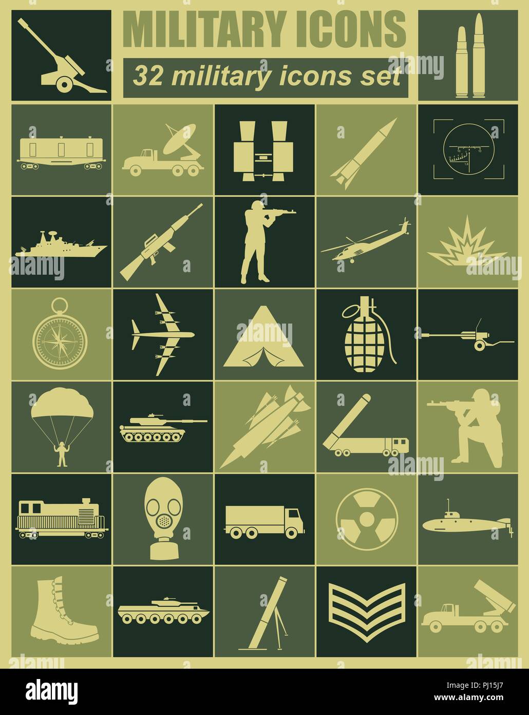 Military icon set. Constructor, kit. Vector illustration Stock Vector ...