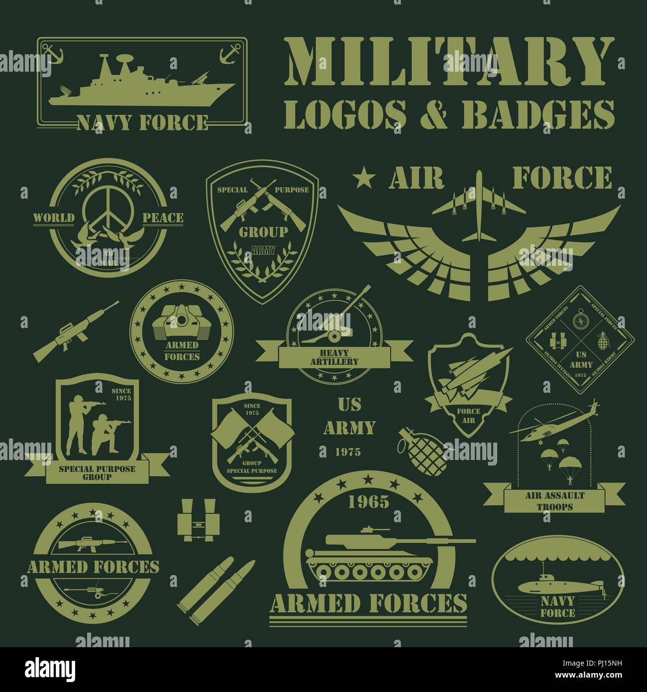 Military and armored vehicles logos and badges. Graphic template ...