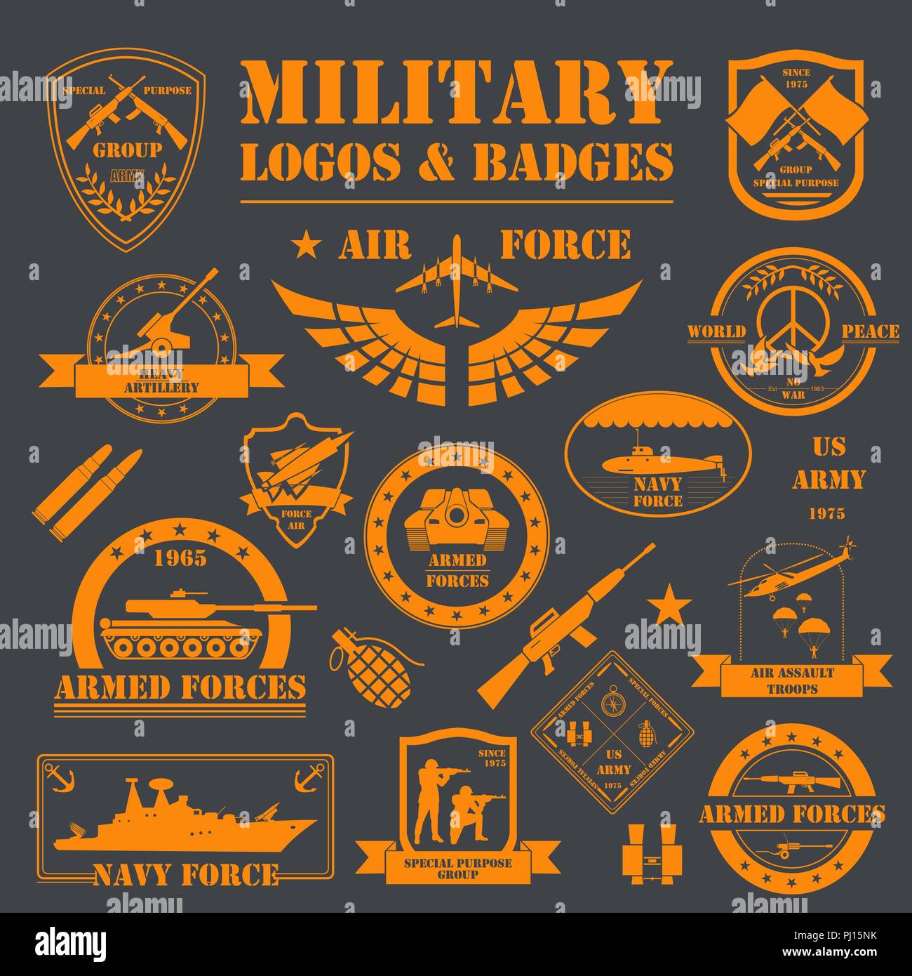 Military and armored vehicles logos and badges. Graphic template ...