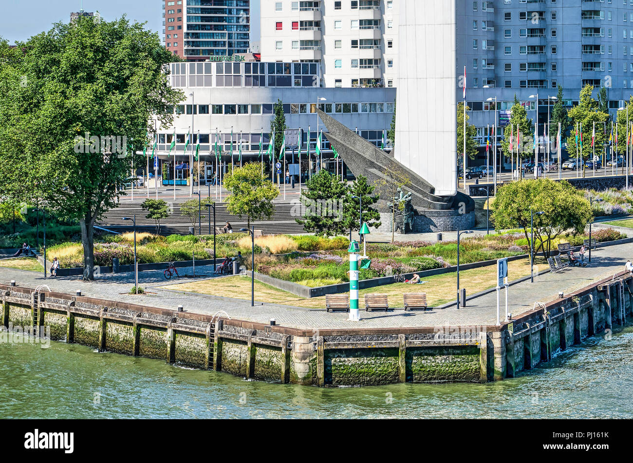 Rotterdam, The Netherlands, August 3, 2018: the little park around war ...