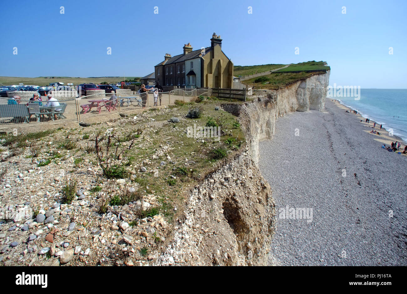 Crumbling cliffs at Birling Gap, near the Seven Sisters, East Sussex ...