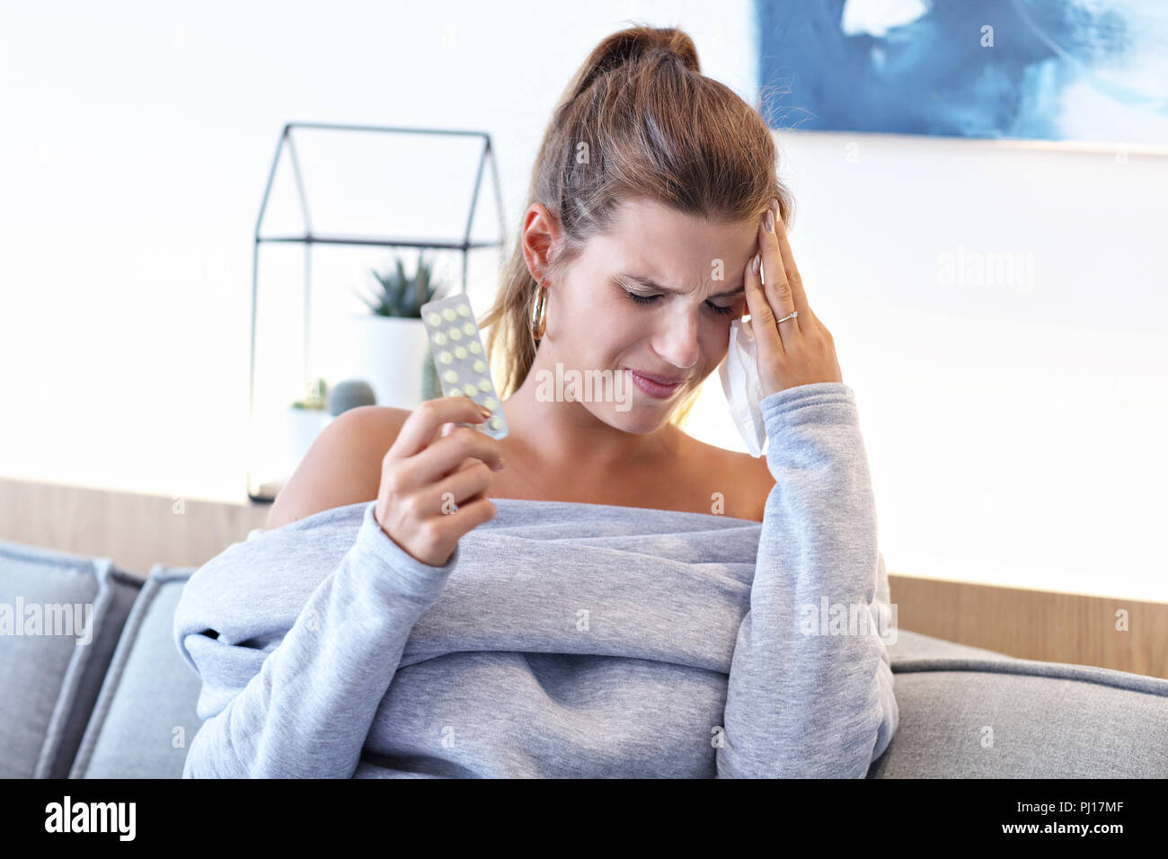 Sick adult woman home hi-res stock photography and images - Alamy
