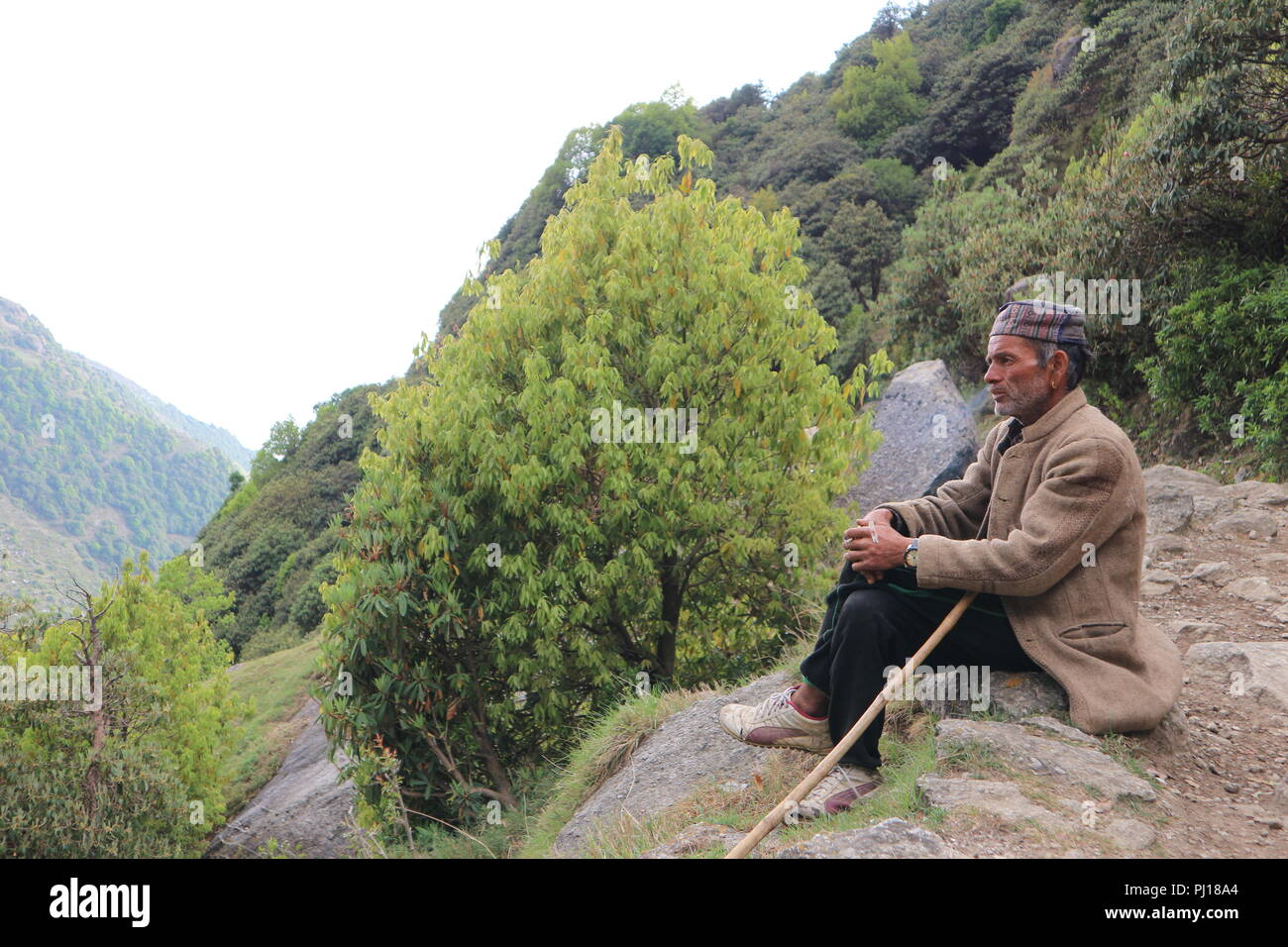 Contemplating life on a mountain in India Stock Photo - Alamy