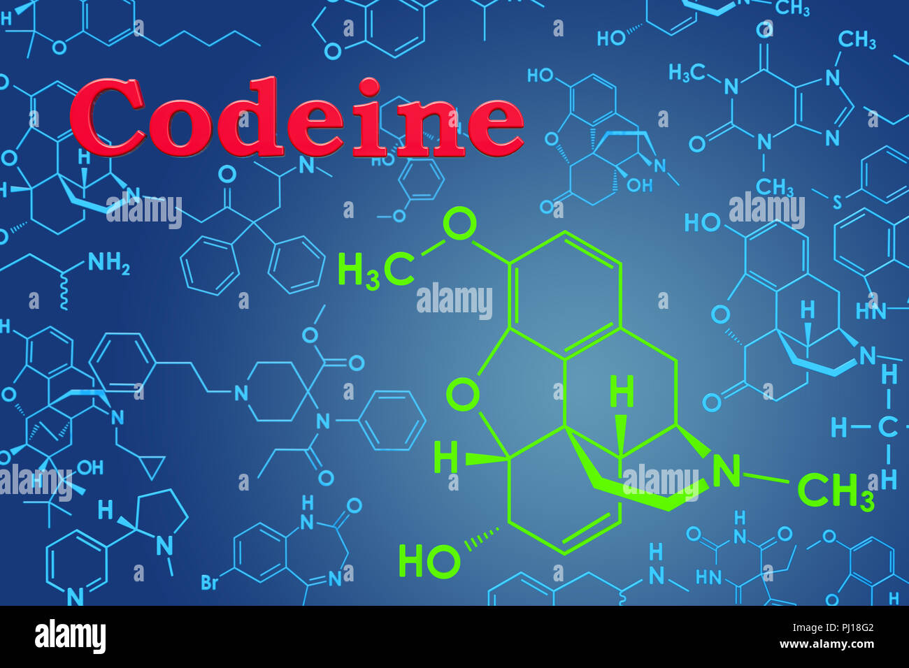 Codeine. Chemical formula, molecular structure. 3D rendering Stock ...