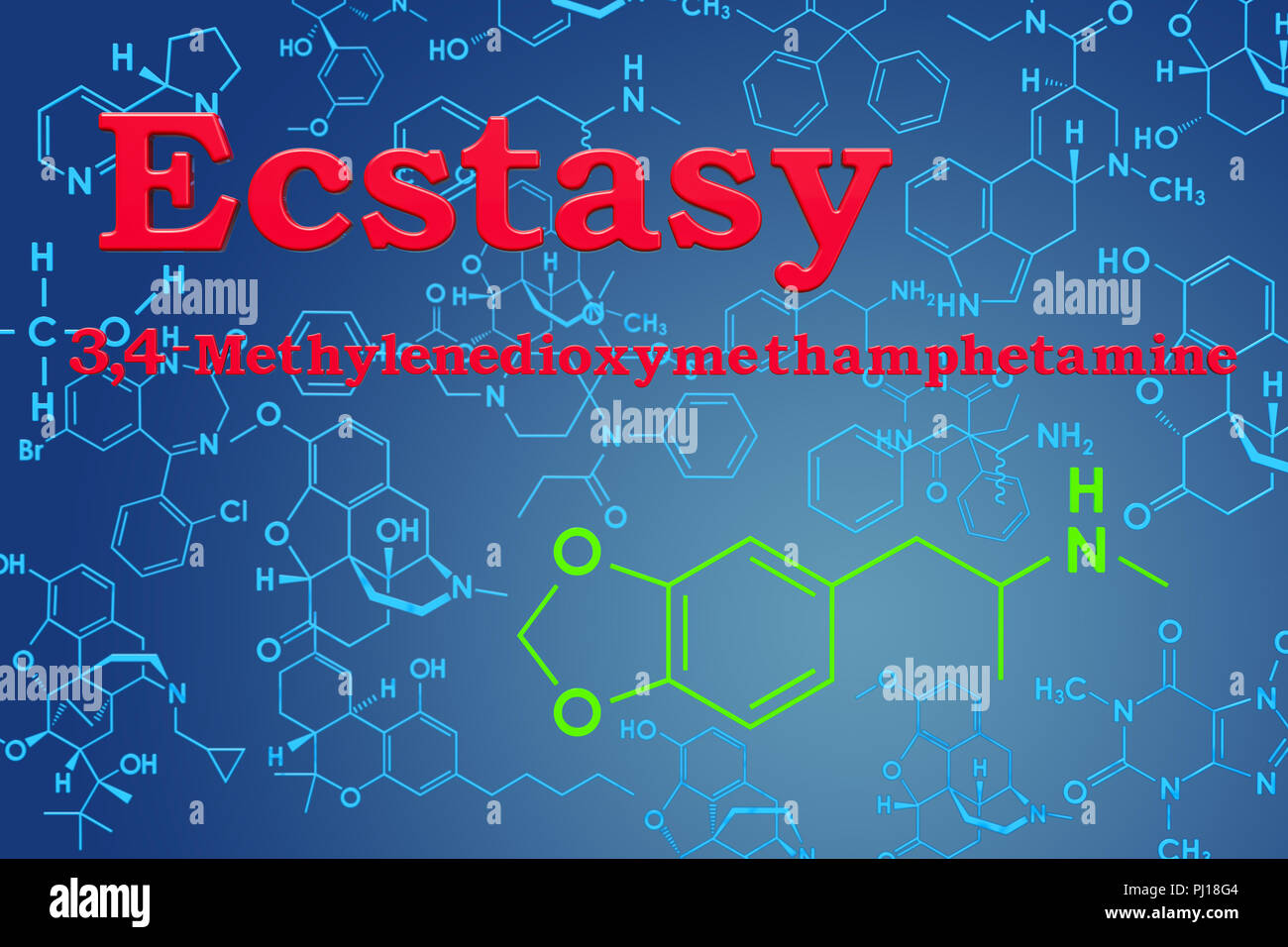 ecstasy 3,4-Methylâ€‹enedioxyâ€‹methamphetamine (MDMA). Chemical ...