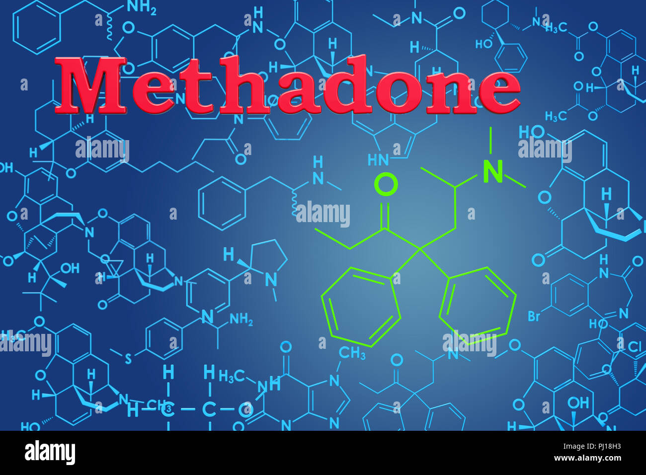 Methadone. Chemical formula, molecular structure. 3D rendering Stock ...