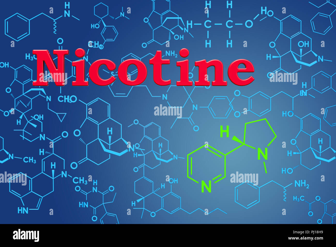 Nicotine. Chemical formula, molecular structure. 3D rendering Stock ...