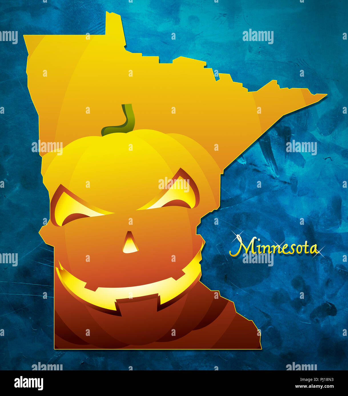 Minnesota state map USA with halloween pumpkin face illustration Stock ...