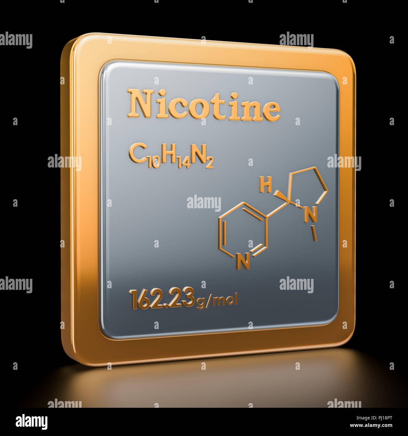 Nicotine. Icon, chemical formula, molecular structure. 3D rendering ...