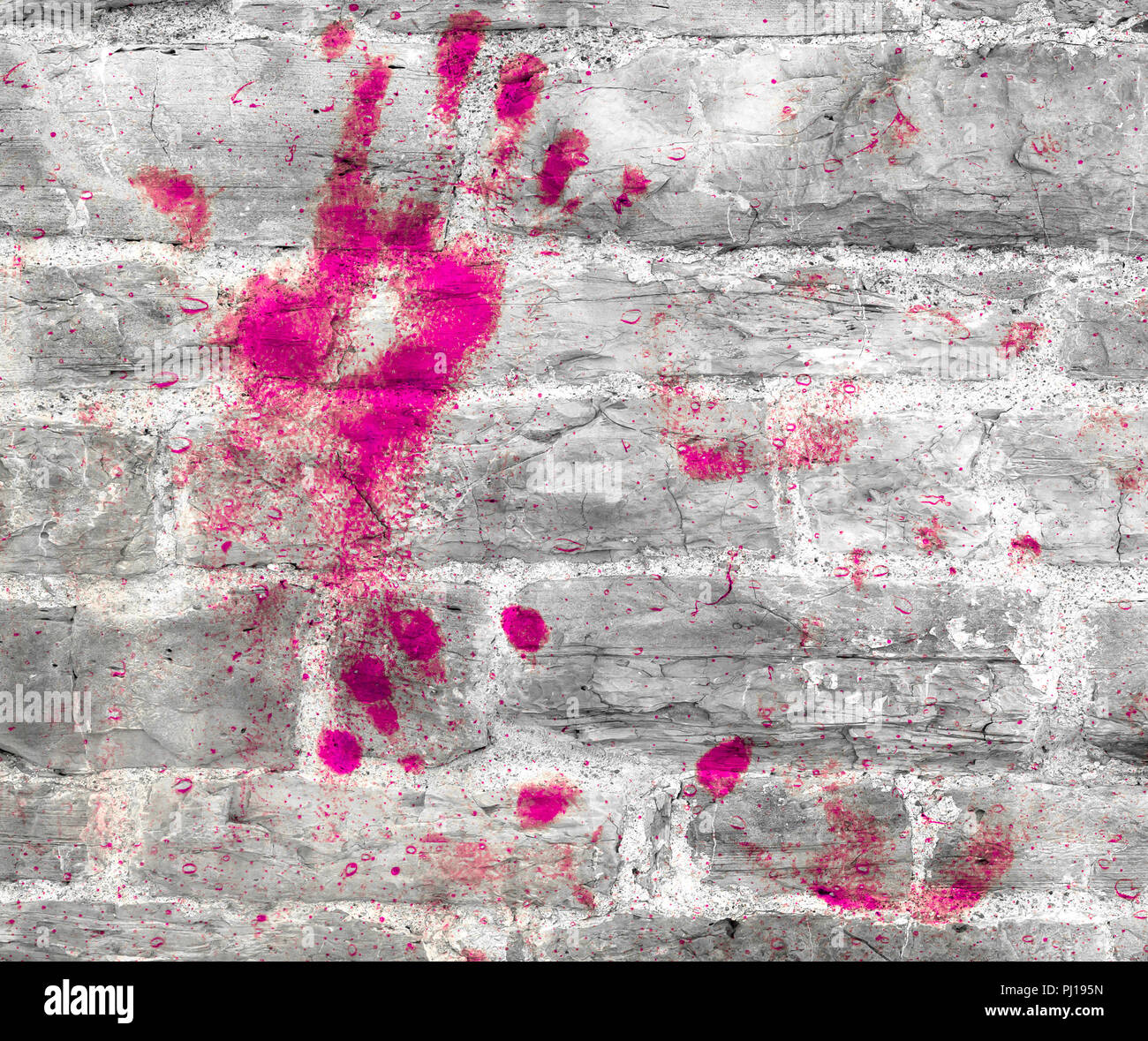Pink handprint on stone wall. Ideal for your creative background Stock ...