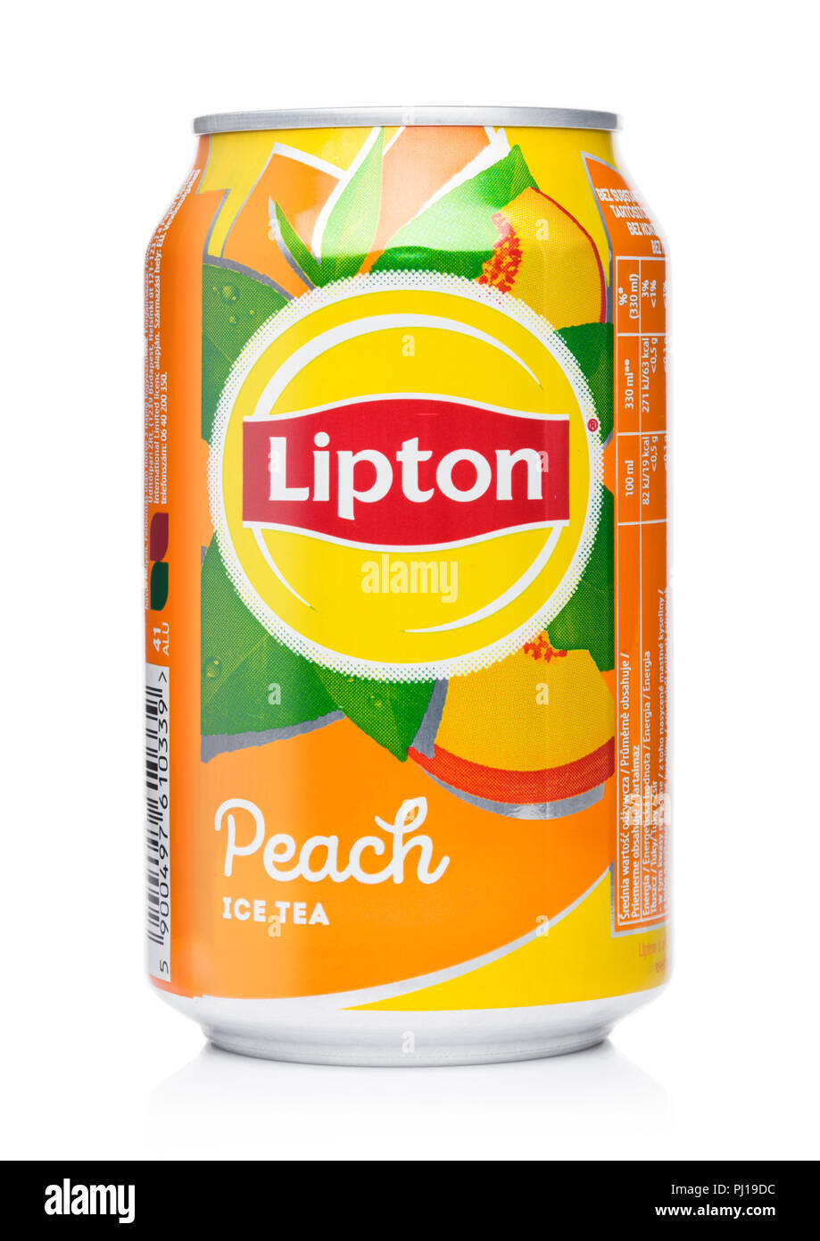LONDON, UK - AUGUST 10, 2018: Aluminium can of Lipton Ice Tea with ...