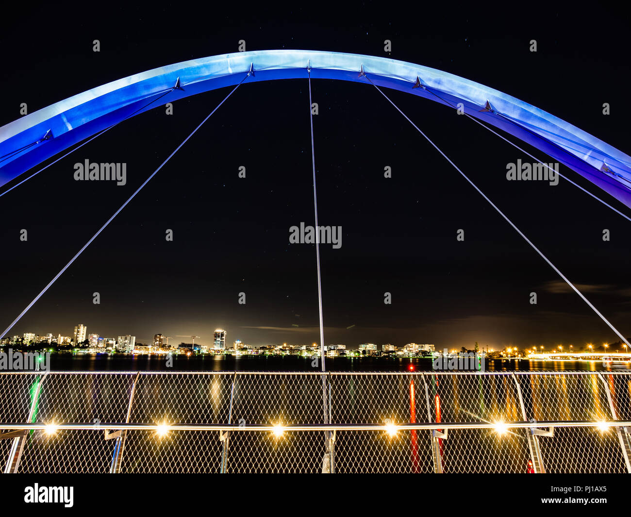 The pedestrian bridge arch over the south side of the city of Perth ...